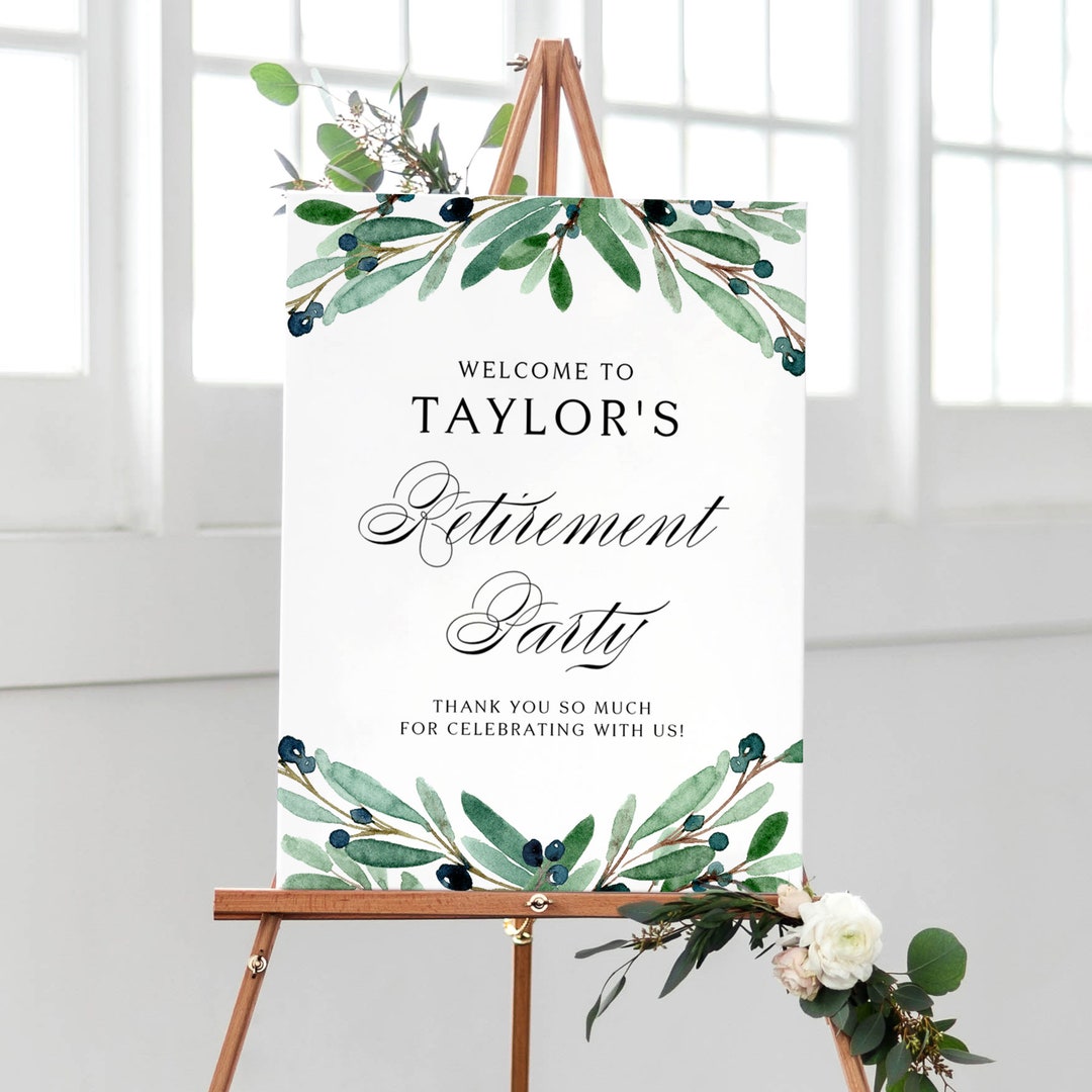 Editable Greenery Retirement Party Welcome Sign Template - 18x24 ...