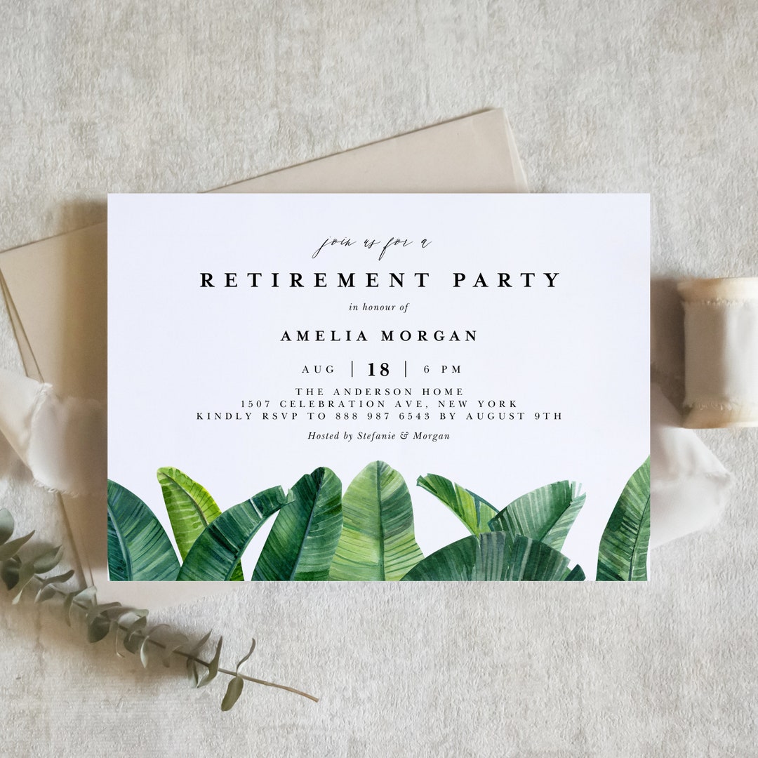Printable Tropical Retirement Party Invitation Template - Watercolor ...