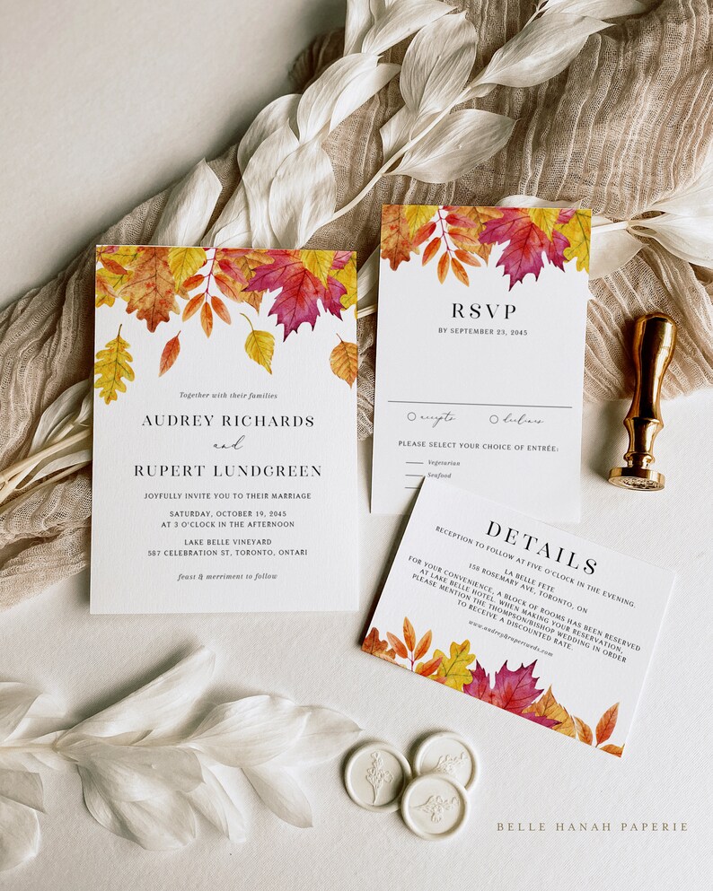 Printable Fall Wedding Invitation Set Templates Watercolor | Etsy