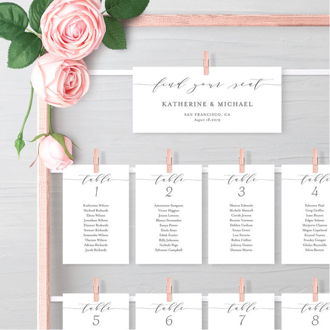Printable Wedding Seating Cards Template DIY Katherine - Etsy