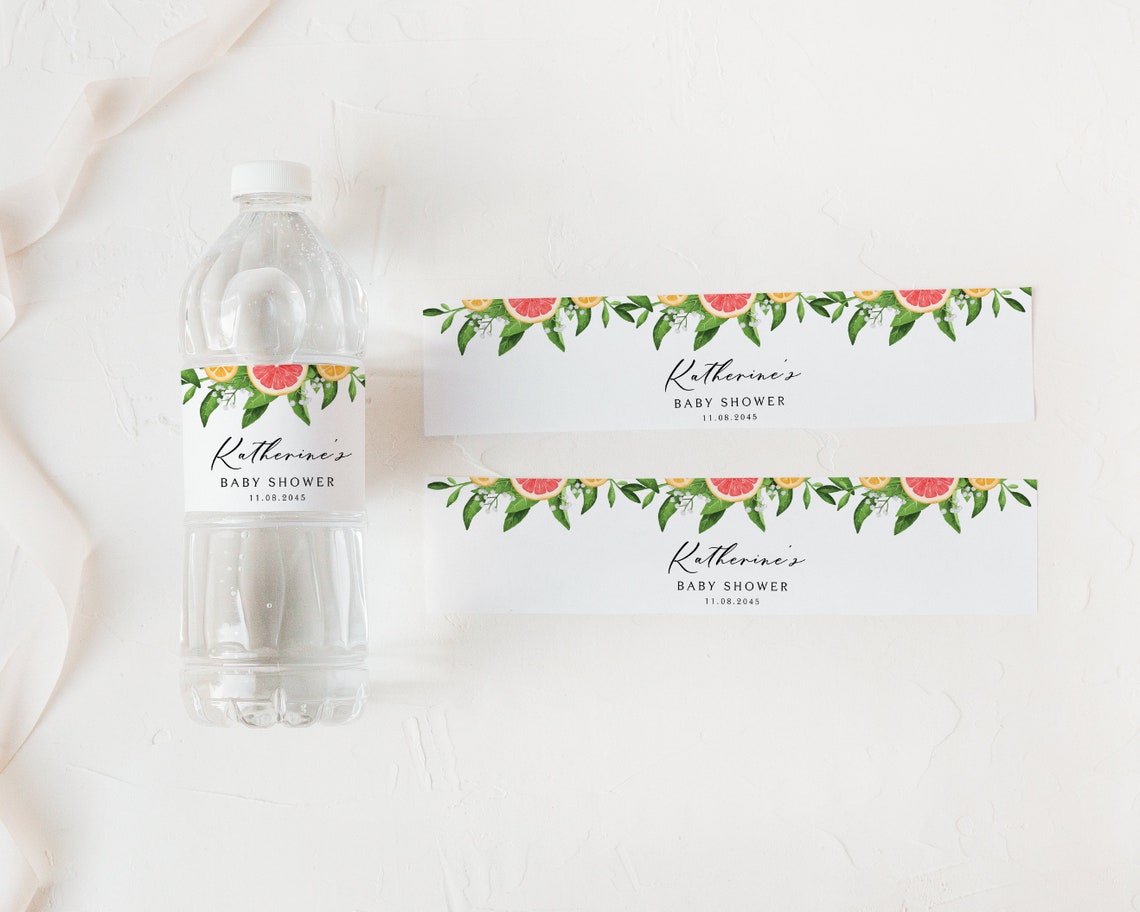 Printable Citrus Water Bottle Label Template DIY Grapefruits - Etsy