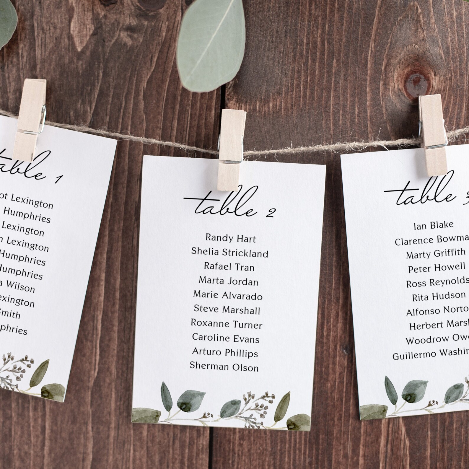 Eucalyptus Hanging Table Number Card Template Printable | Etsy