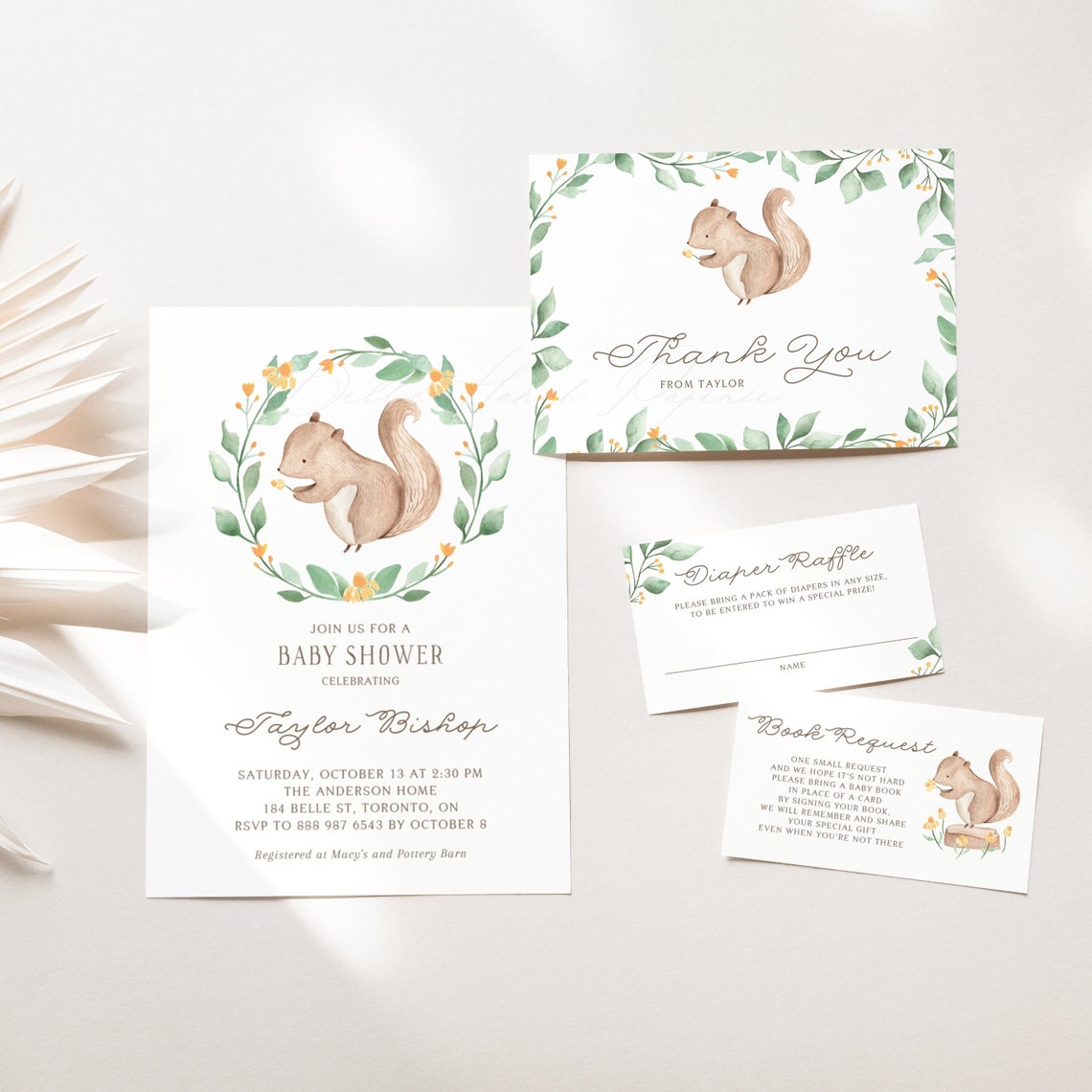 Printable Squirrel Baby Shower Bundle Template - Editable Woodland Baby ...
