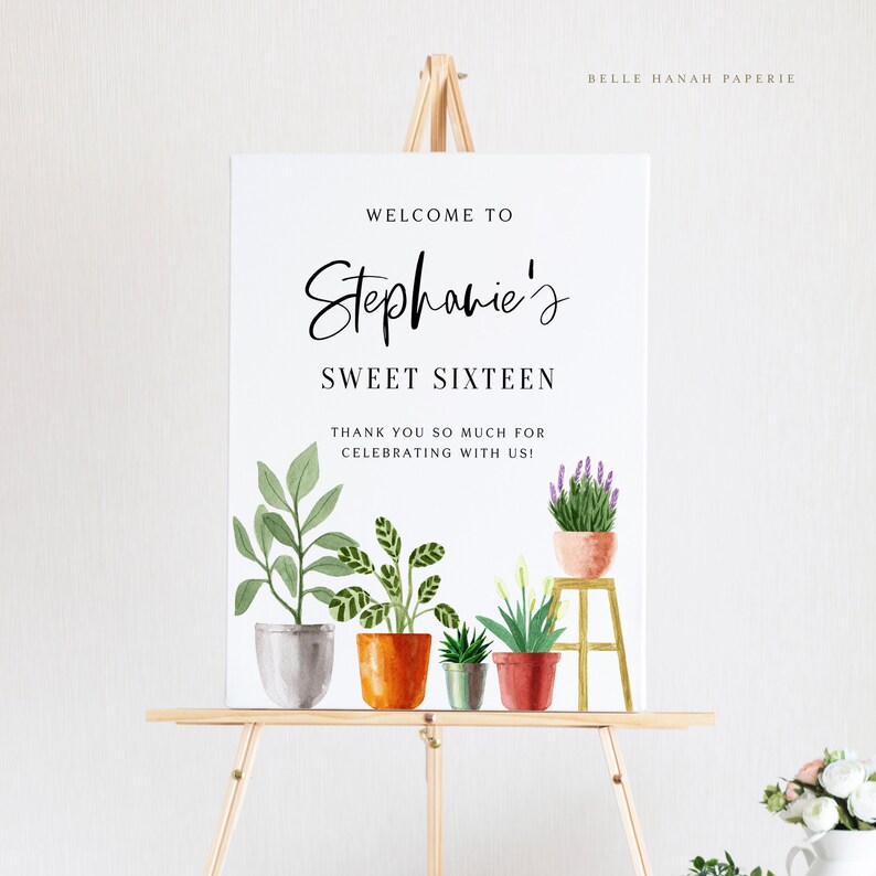 Printable Potted Plants Birthday Party Welcome Sign Template - Etsy