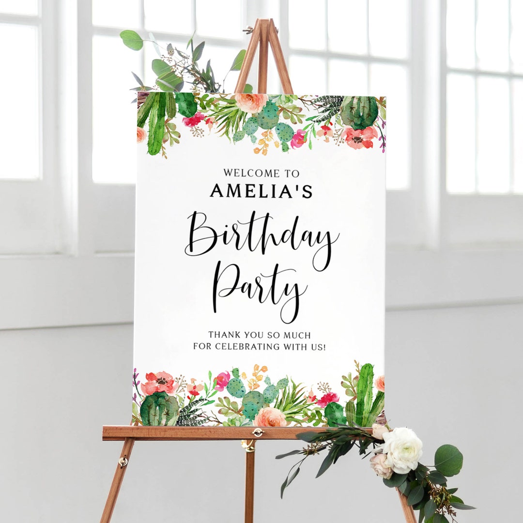 Printable Succulents Birthday Party Welcome Sign Template - Boho ...