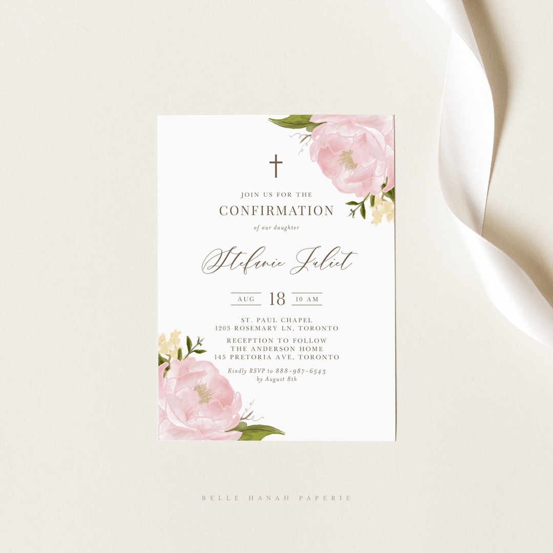 Printable Blush Floral Confirmation Invitation Template - Watercolor ...