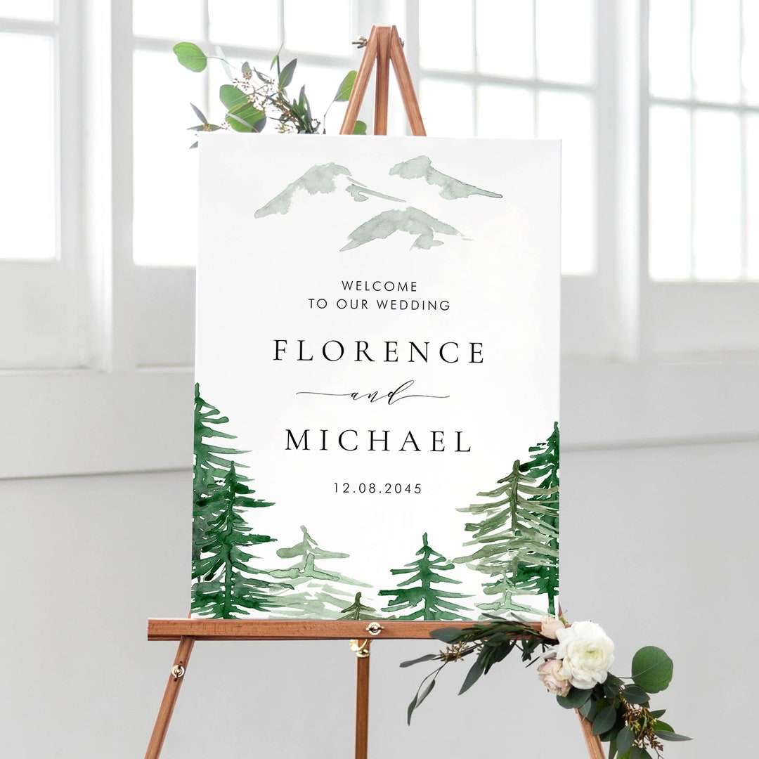 Printable Woodland Wedding Welcome Sign Template - DIY Watercolor ...