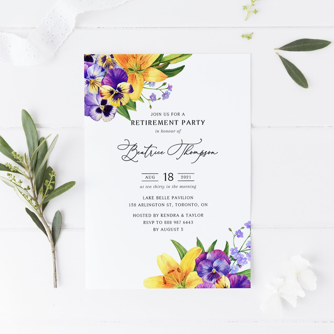Printable Floral Retirement Party Invitation Template - Watercolor ...