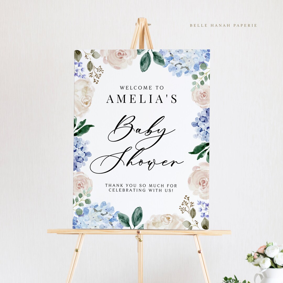 Printable Floral Baby Shower Welcome Sign Template - 18x24 Watercolor ...