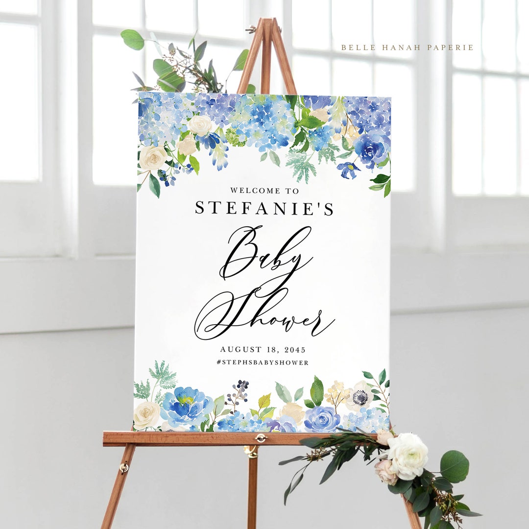 Printable Hydrangea Baby Shower Welcome Sign Template - Etsy