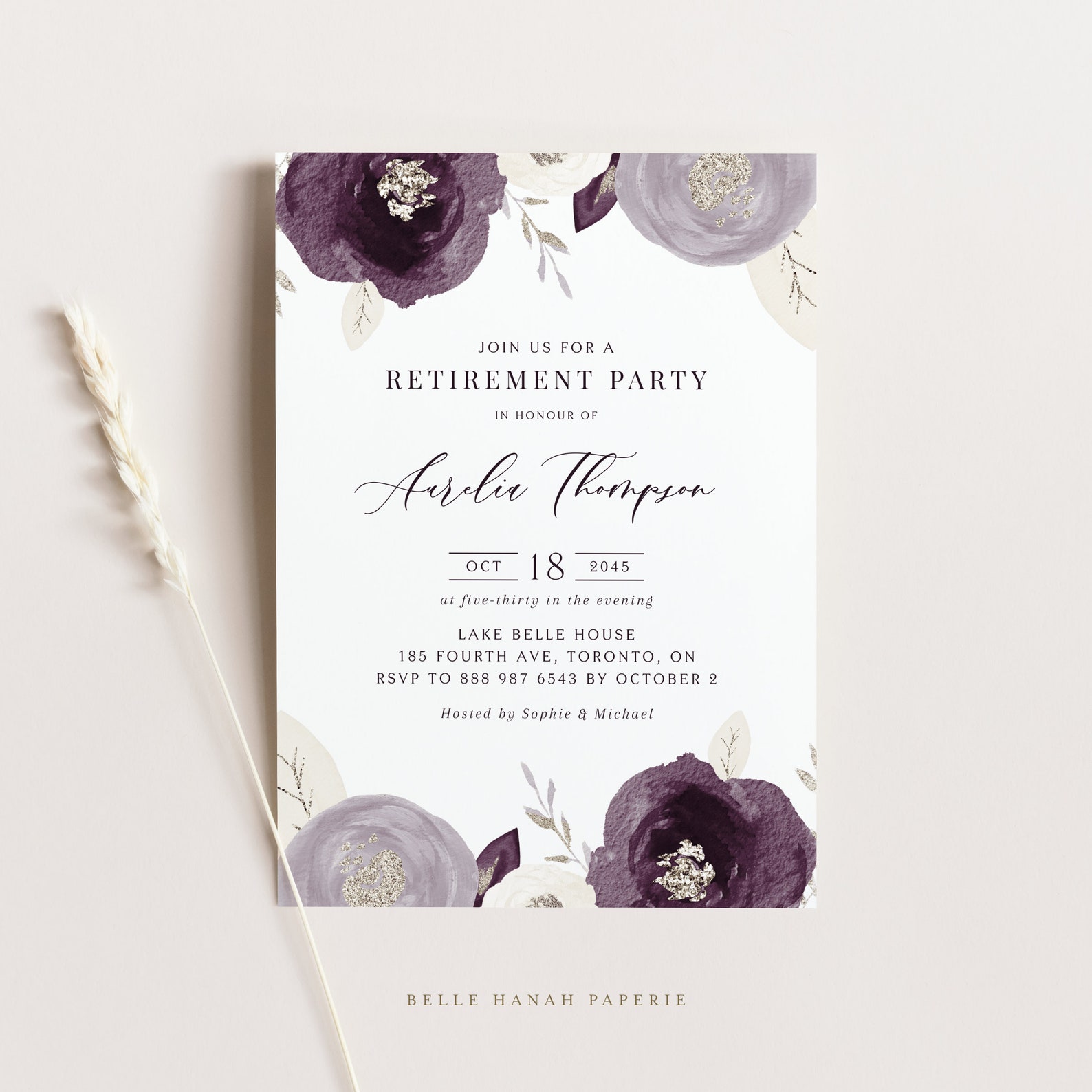 Printable Purple Retirement Party Invitation Template | Etsy