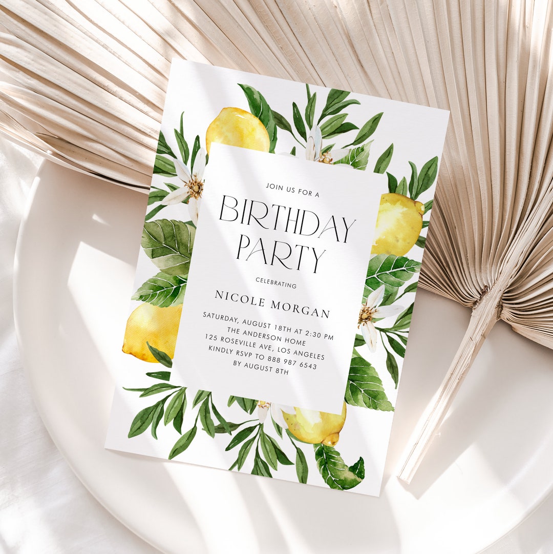 Printable Lemon Birthday Party Invitation Template - DIY Watercolor ...
