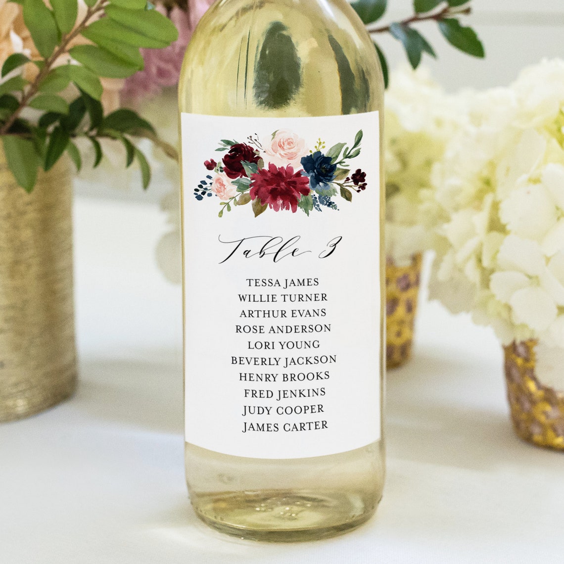 Fall Floral Wine Label Table Numbers Template Printable - Etsy