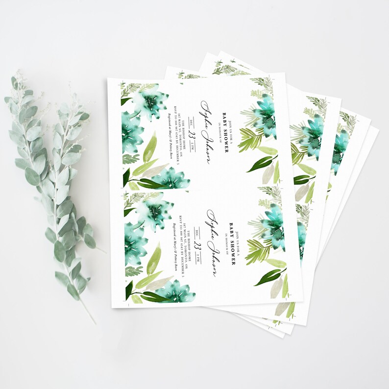 Printable Turquoise Flowers Bridal Shower Invitation Template - Etsy