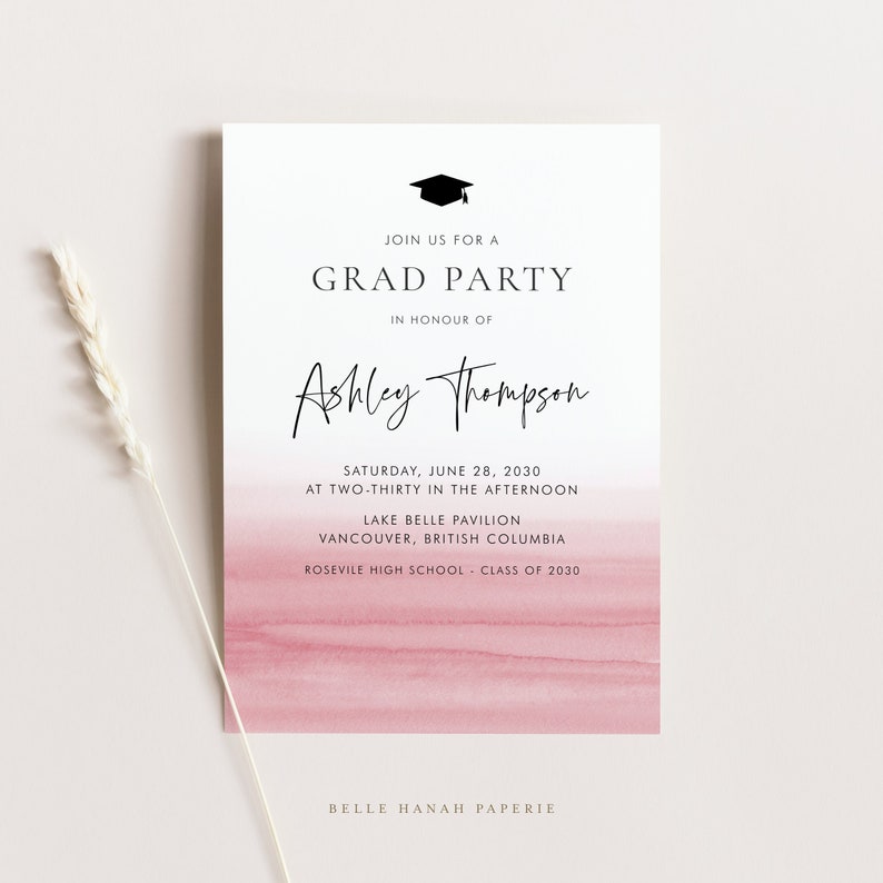 Printable Pink Ombre Graduation Invitation Template Modern - Etsy