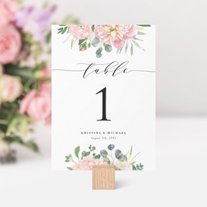 Printable Pink Floral Wedding Table Number Card Templates - DIY ...
