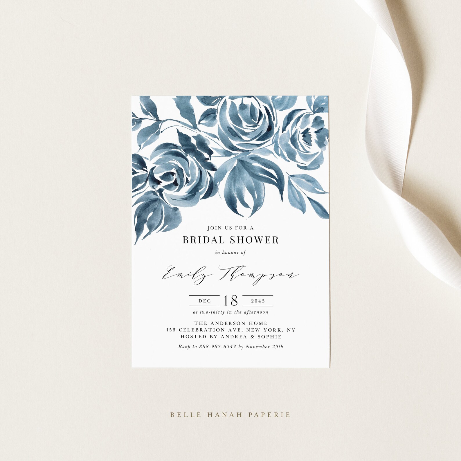 Printable Blue Floral Birthday Party Invitation Template - DIY Blue ...