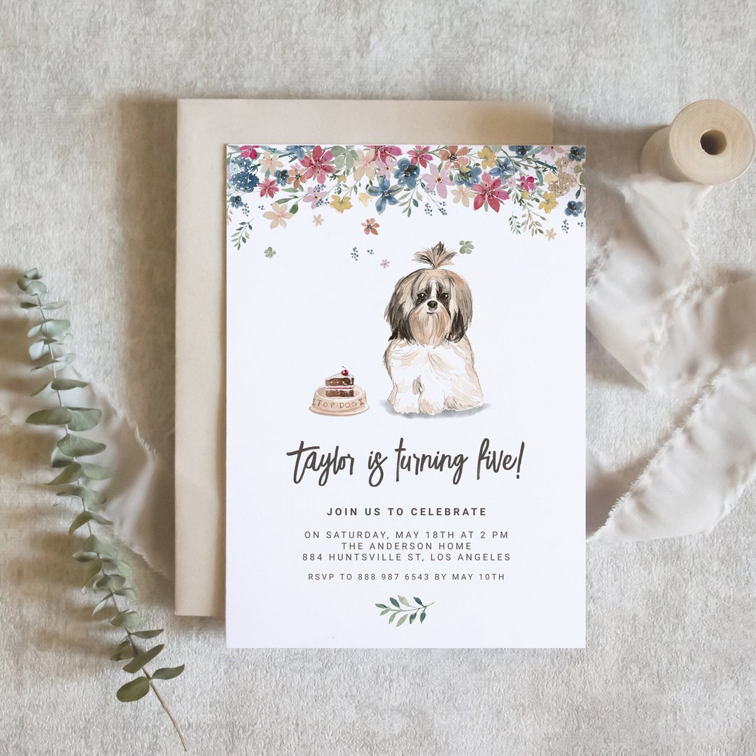 Printable Shih Tzu Dog Birthday Party Invitation Template - DIY ...