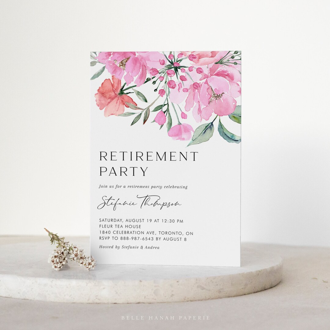 Printable Floral Retirement Party Invitation Template - DIY Watercolor ...