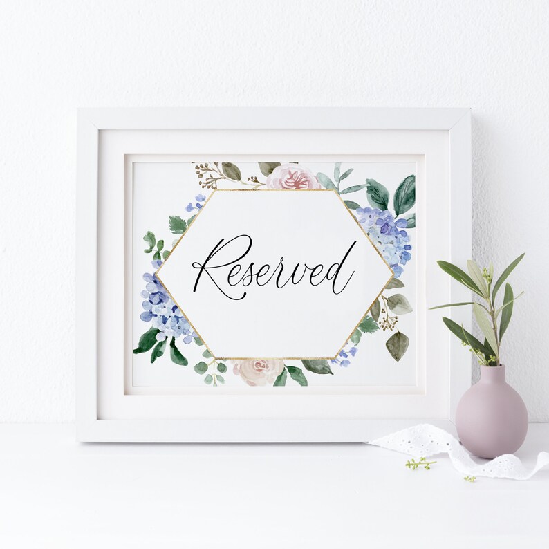 Blue Floral Reserved Sign Printable Watercolor Hydrangeas & | Etsy