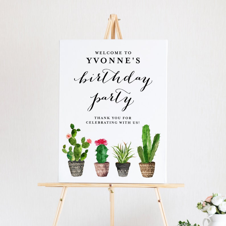 Editable Cactus Birthday Party Welcome Sign Template Boho - Etsy