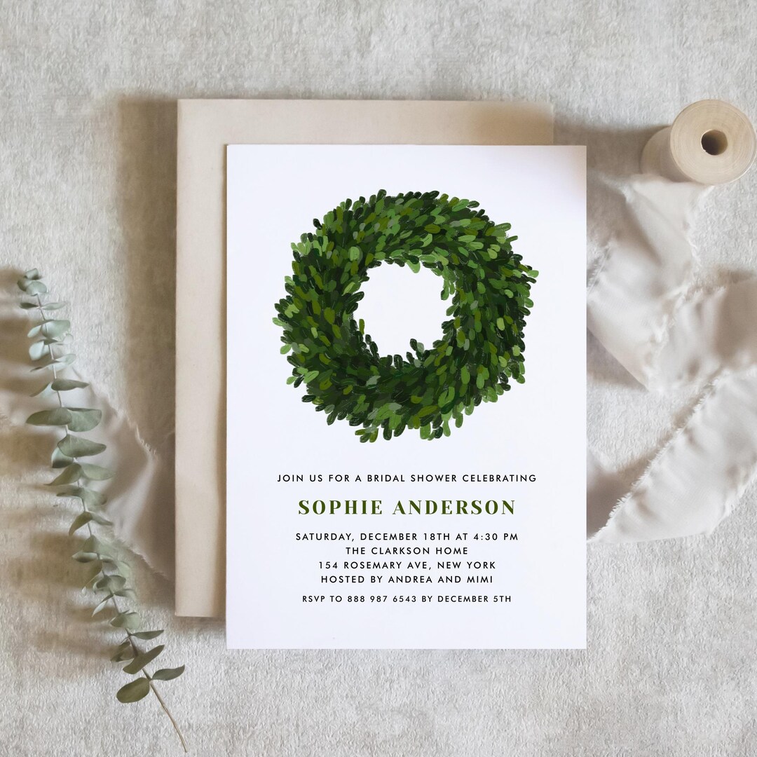 Printable Boxwood Bridal Shower Invitation Template, Handpainted ...