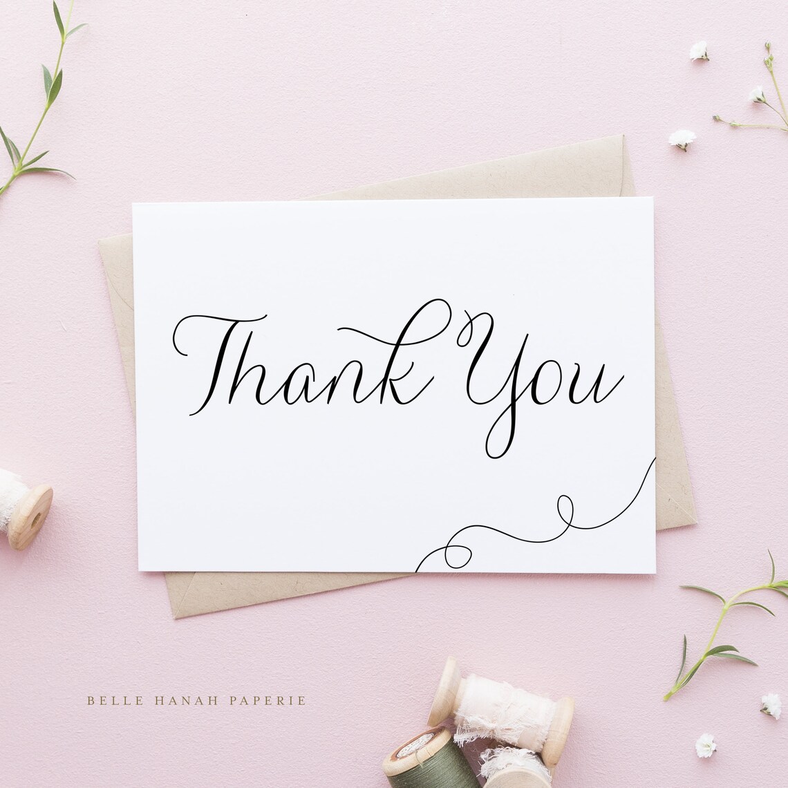 Printable Script Thank You Card 5x7 Modern Calligraphy Flat | Etsy