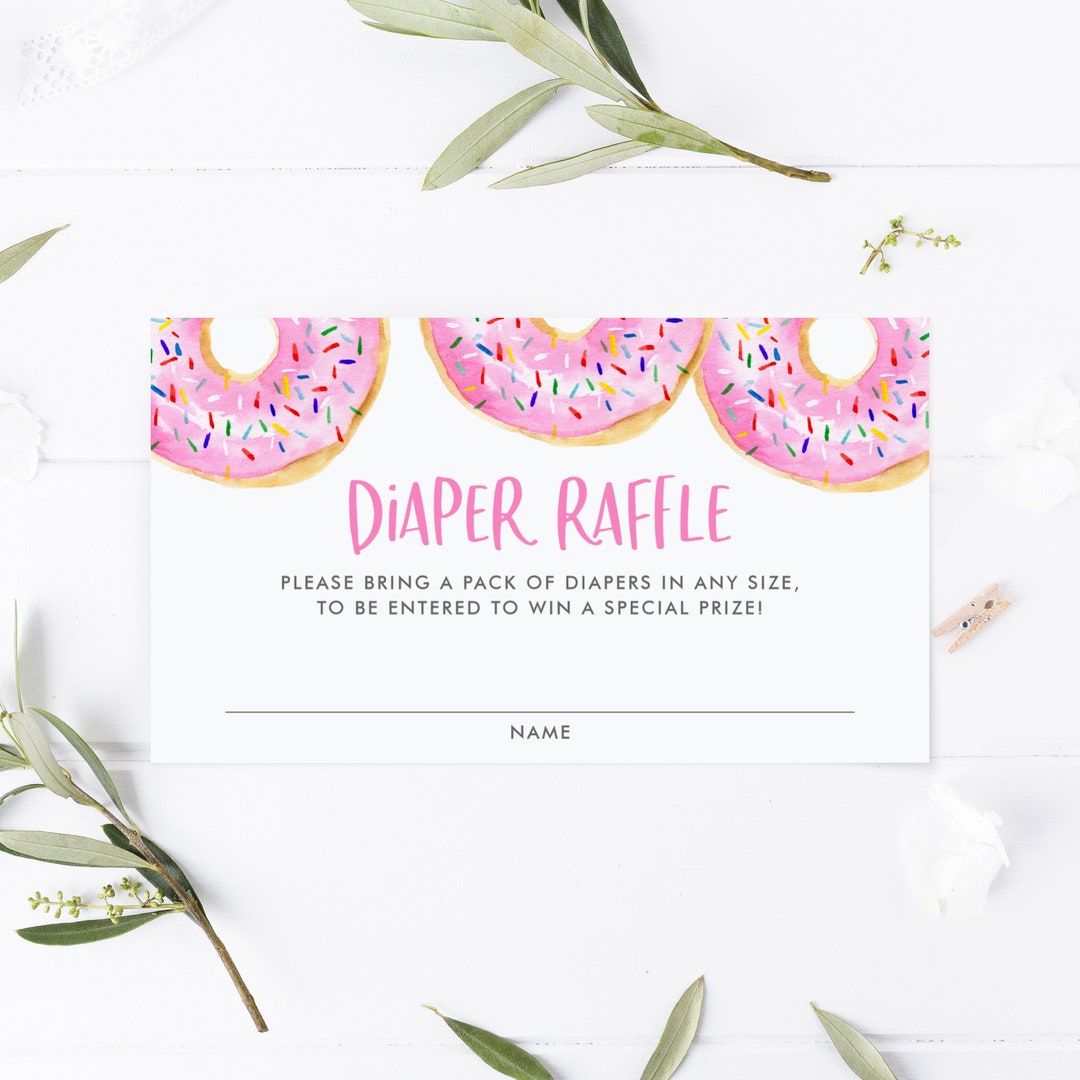 Pink Donuts Diaper Raffle Baby Shower Card - Printable Watercolor Pink ...
