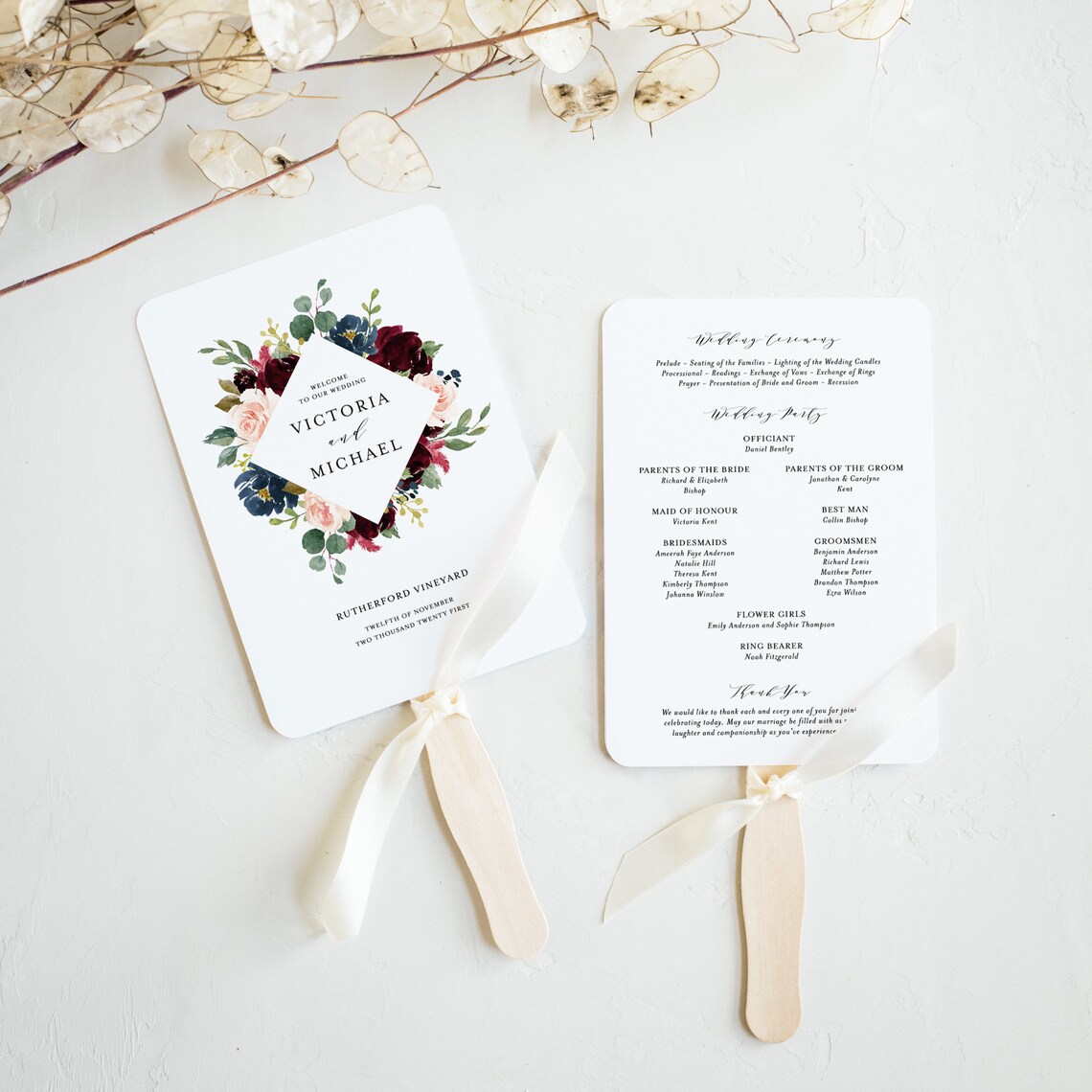 Printable Fall Wedding Program Fans Template Editable | Etsy