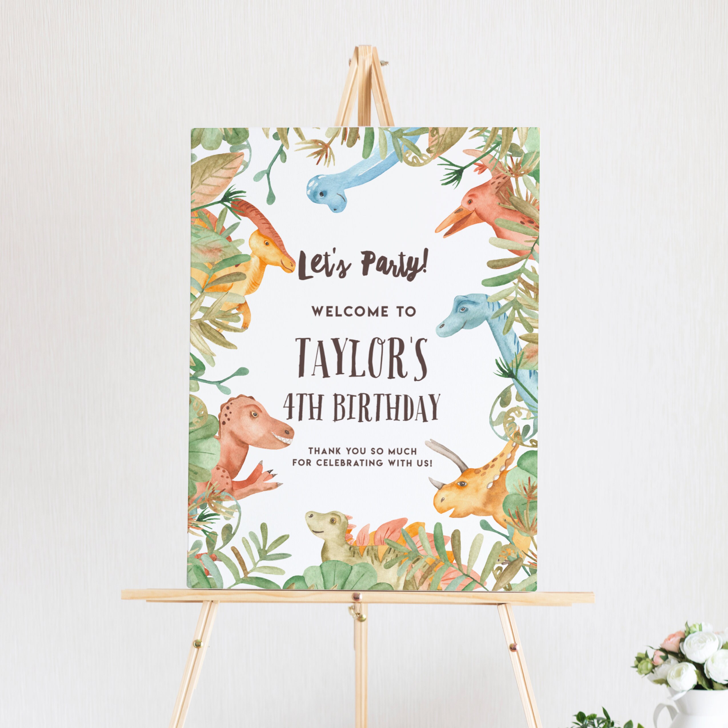 Printable Dinosaur Birthday Welcome Sign Template - 18x24 Watercolor ...