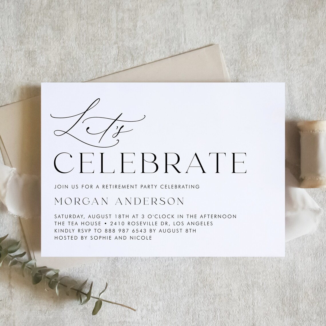 Printable Calligraphy Retirement Party Invitation Template - DIY Let's ...