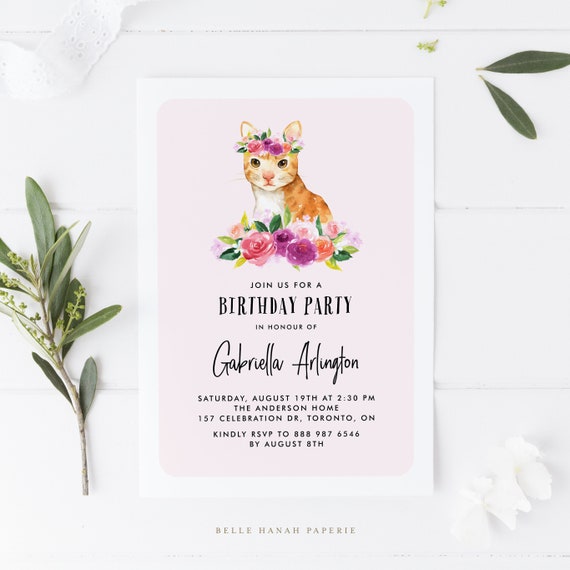 Printable Cat Birthday Party Invitation Template DIY | Etsy UK