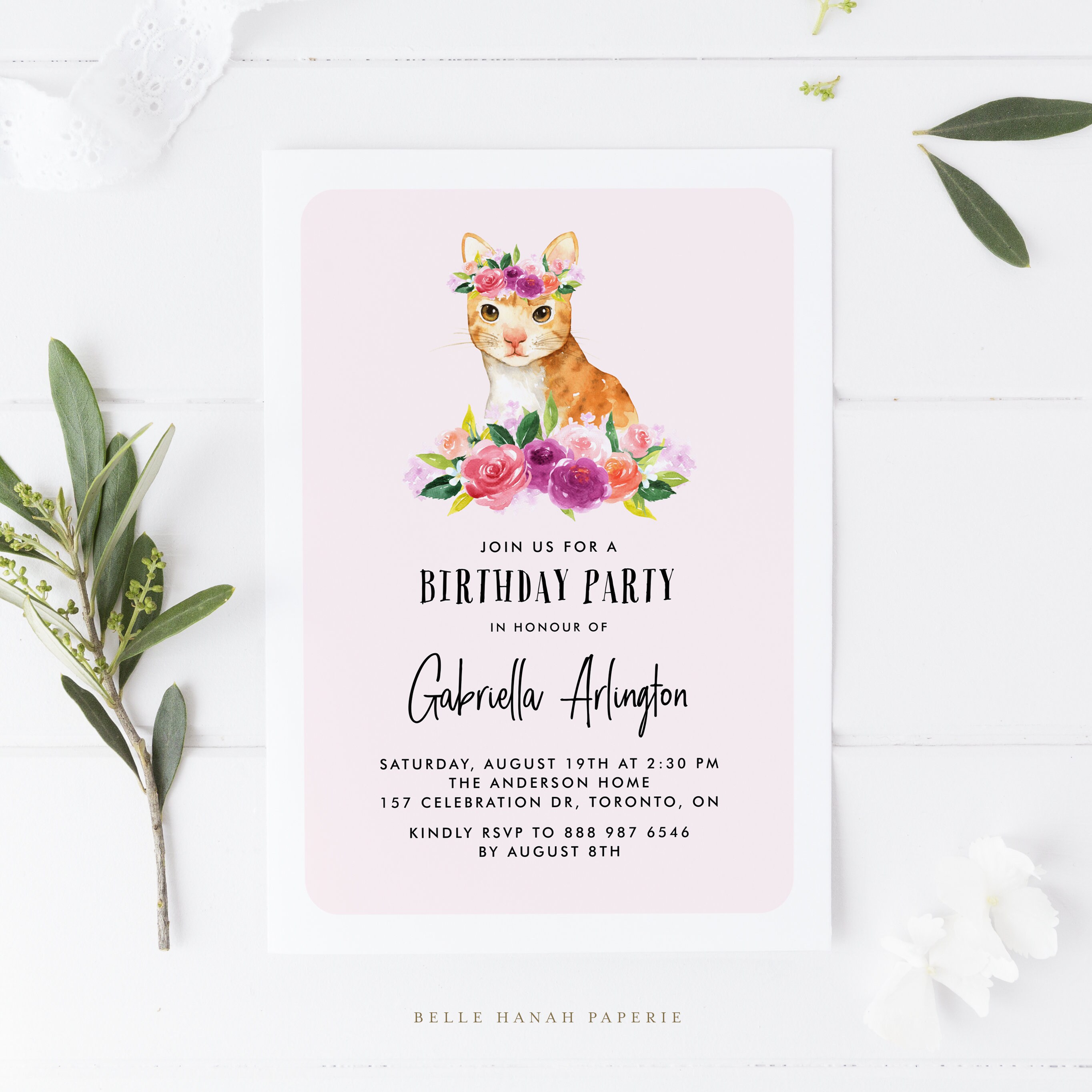Printable Cat Birthday Party Invitation Template DIY - Etsy
