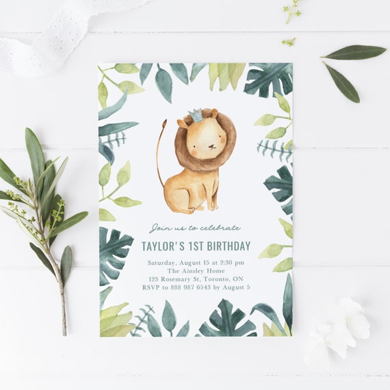 Invitations Paper Paper & Party Supplies Lion Invite Boho Floral Lion ...