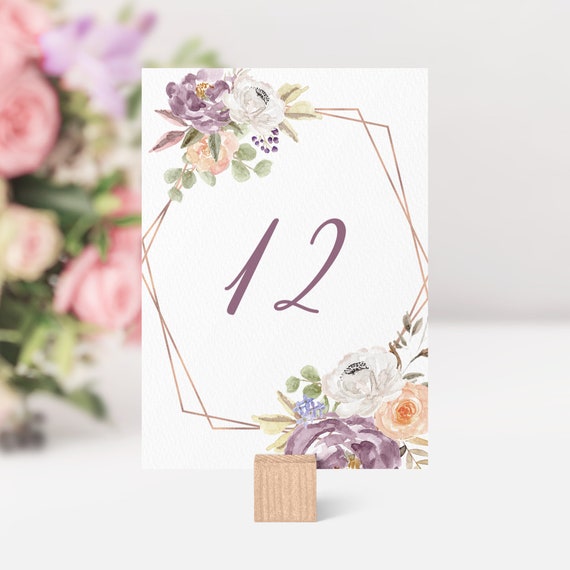 Floral Table Numbers Card Printable Watercolor Purple Autumn | Etsy