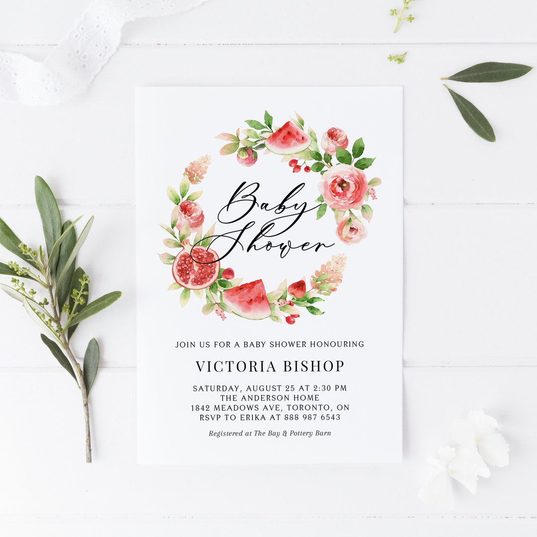 Printable Summer Fruits Baby Shower Invitation Template - Watermelon ...