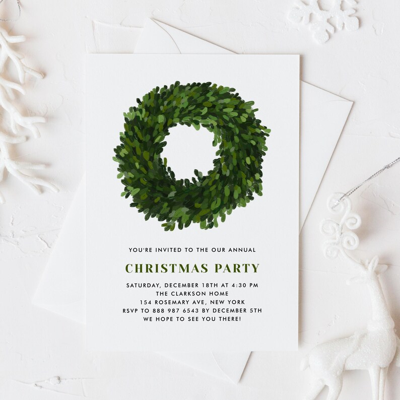 Printable Boxwood Christmas Party Invitation Template - DIY Handpainted ...