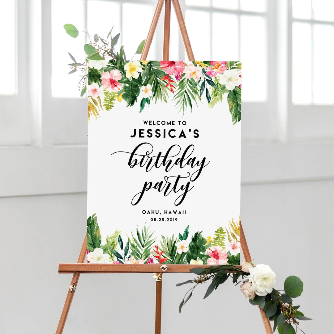 Editable Tropical Birthday Party Welcome Sign Template - Printable ...