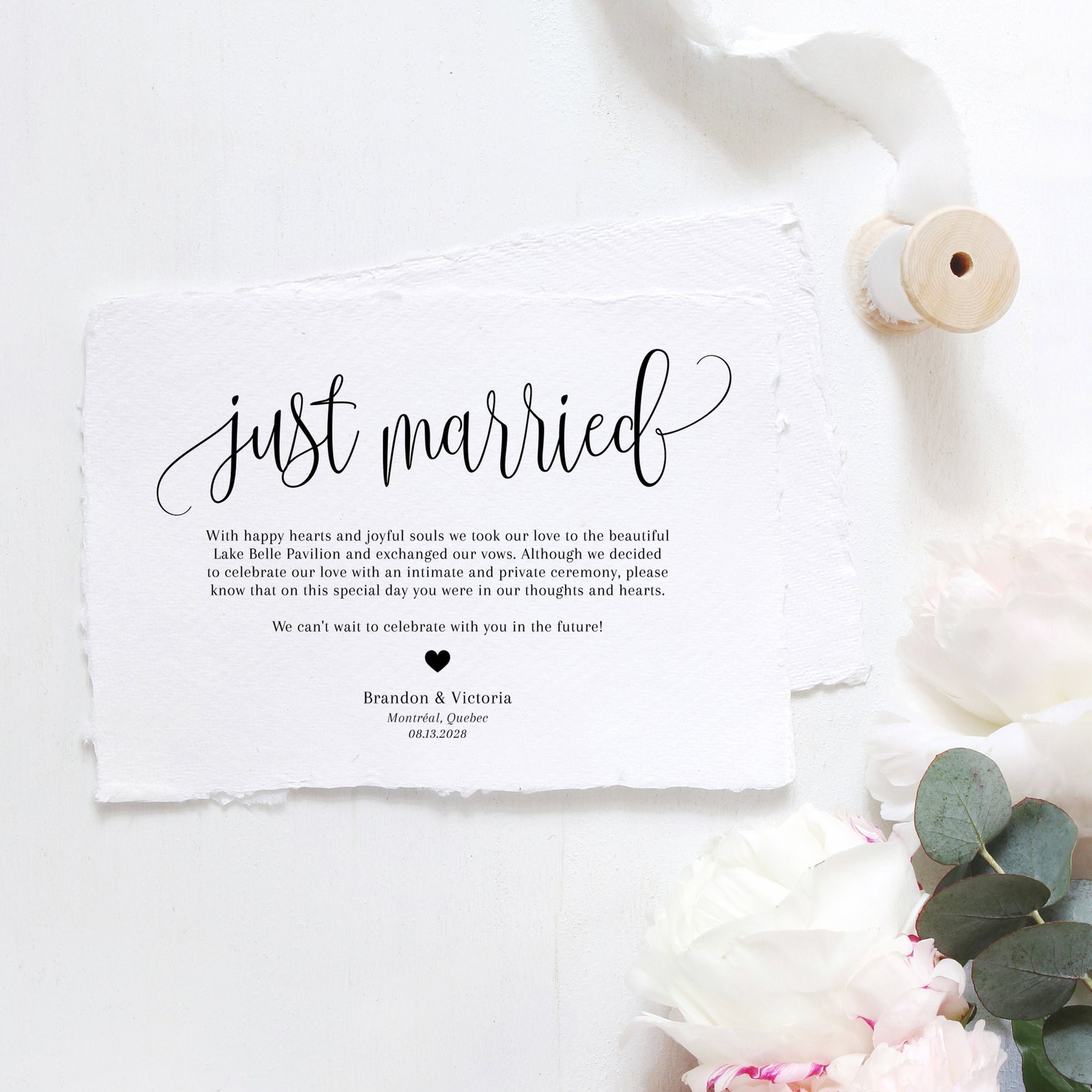 Script Just Married Announcement Postcard Template Printable | Etsy