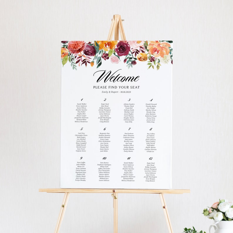 Printable Fall Floral Wedding Seating Chart Template DIY - Etsy