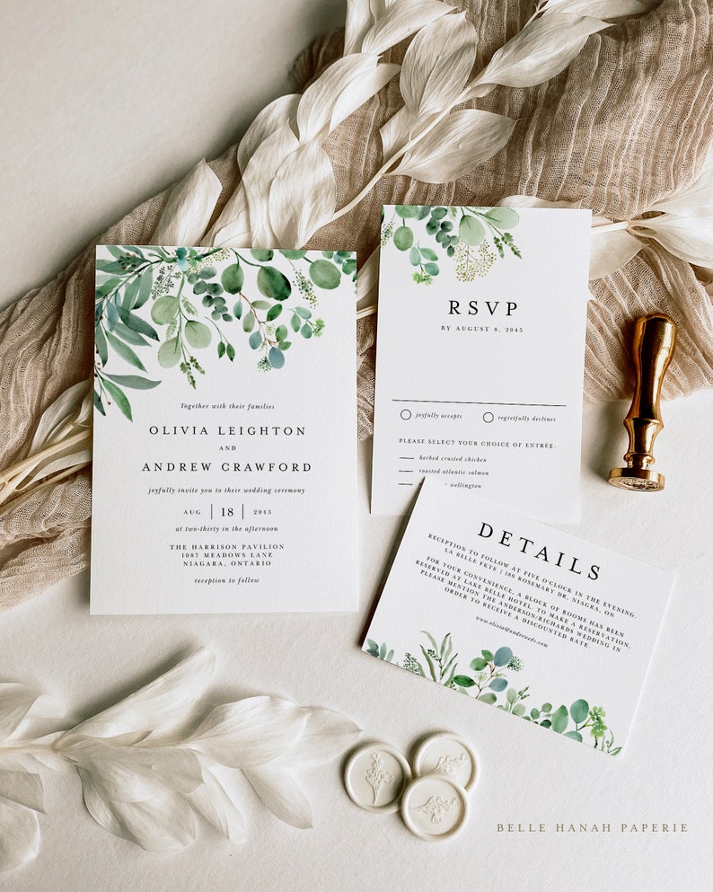 Printable Greenery Wedding Invitation Set Template DIY - Etsy