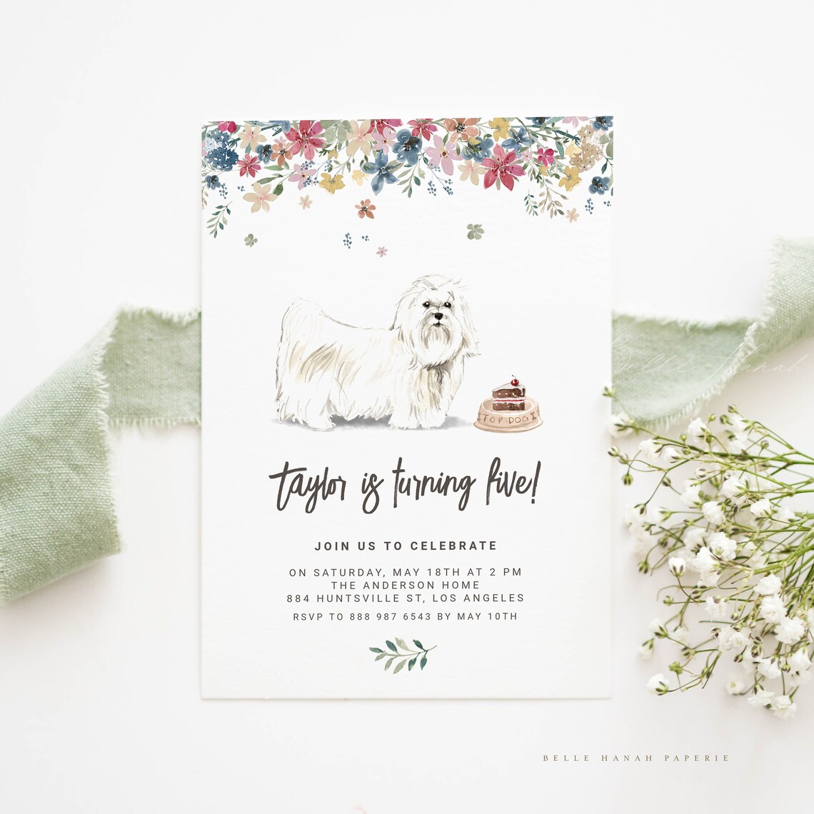 Printable Maltese Birthday Invitation Template - DIY Watercolor Maltese ...