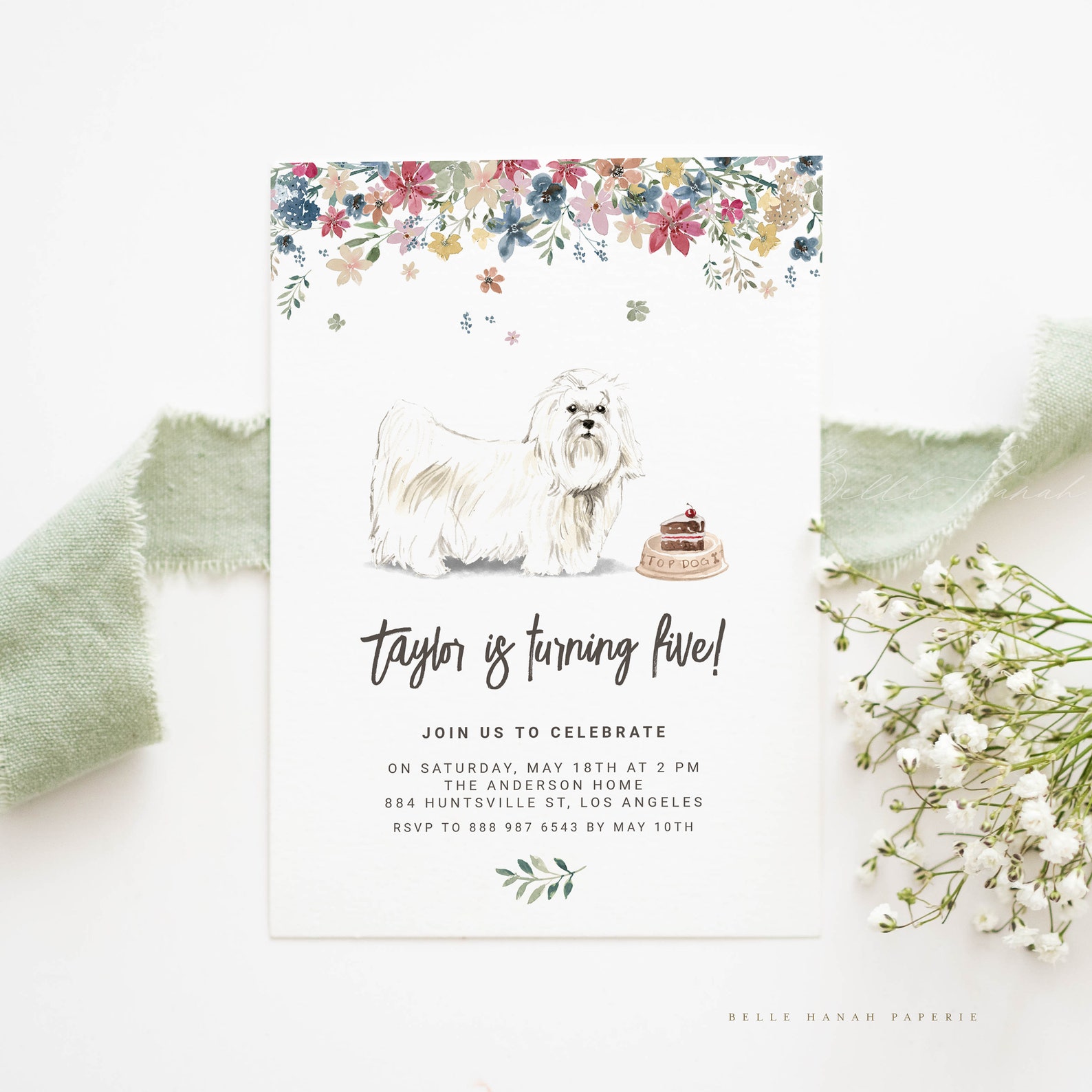 Printable Maltese Birthday Invitation Template - DIY Watercolor Maltese ...