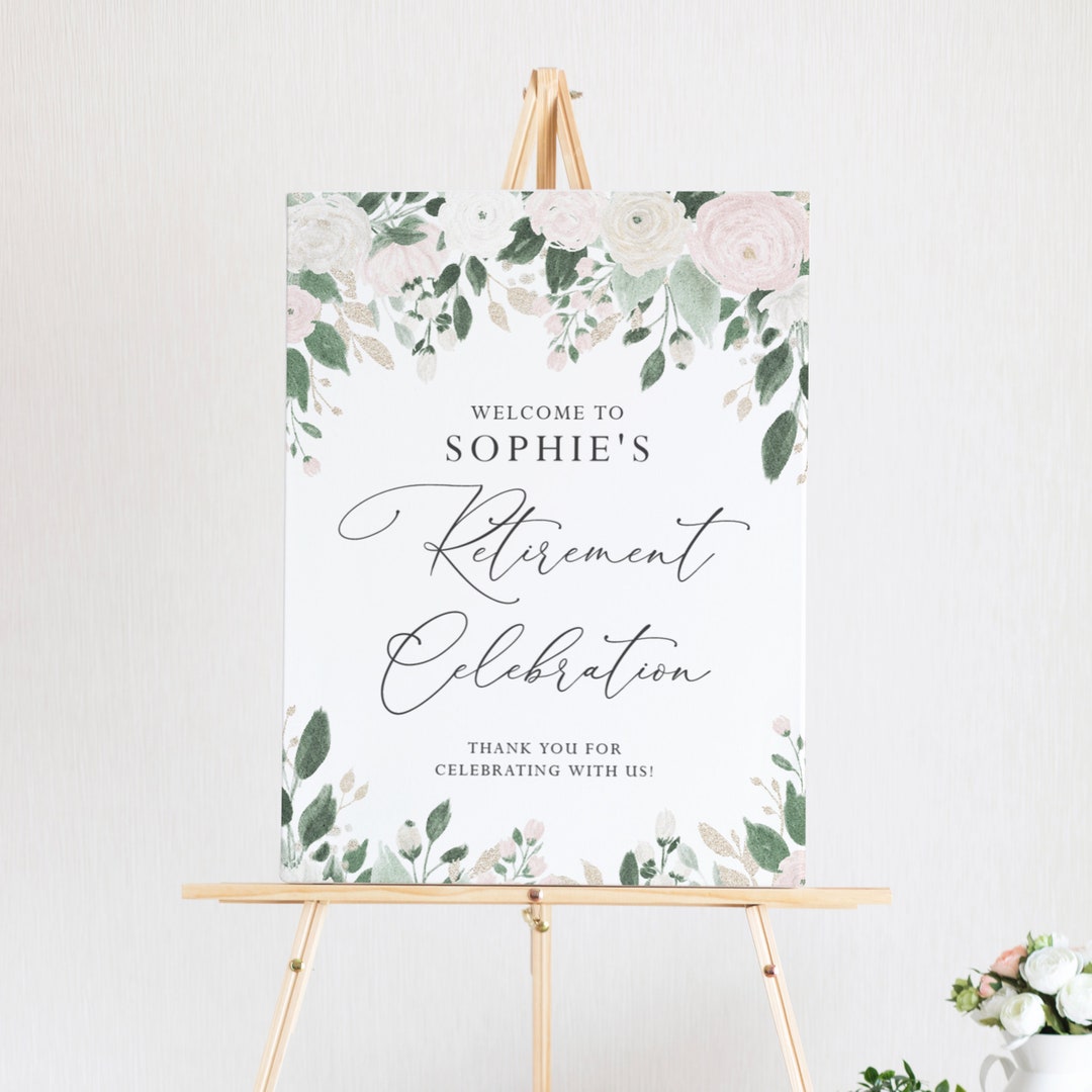 Printable Floral Retirement Party Welcome Sign - DIY 18x24 Watercolor ...
