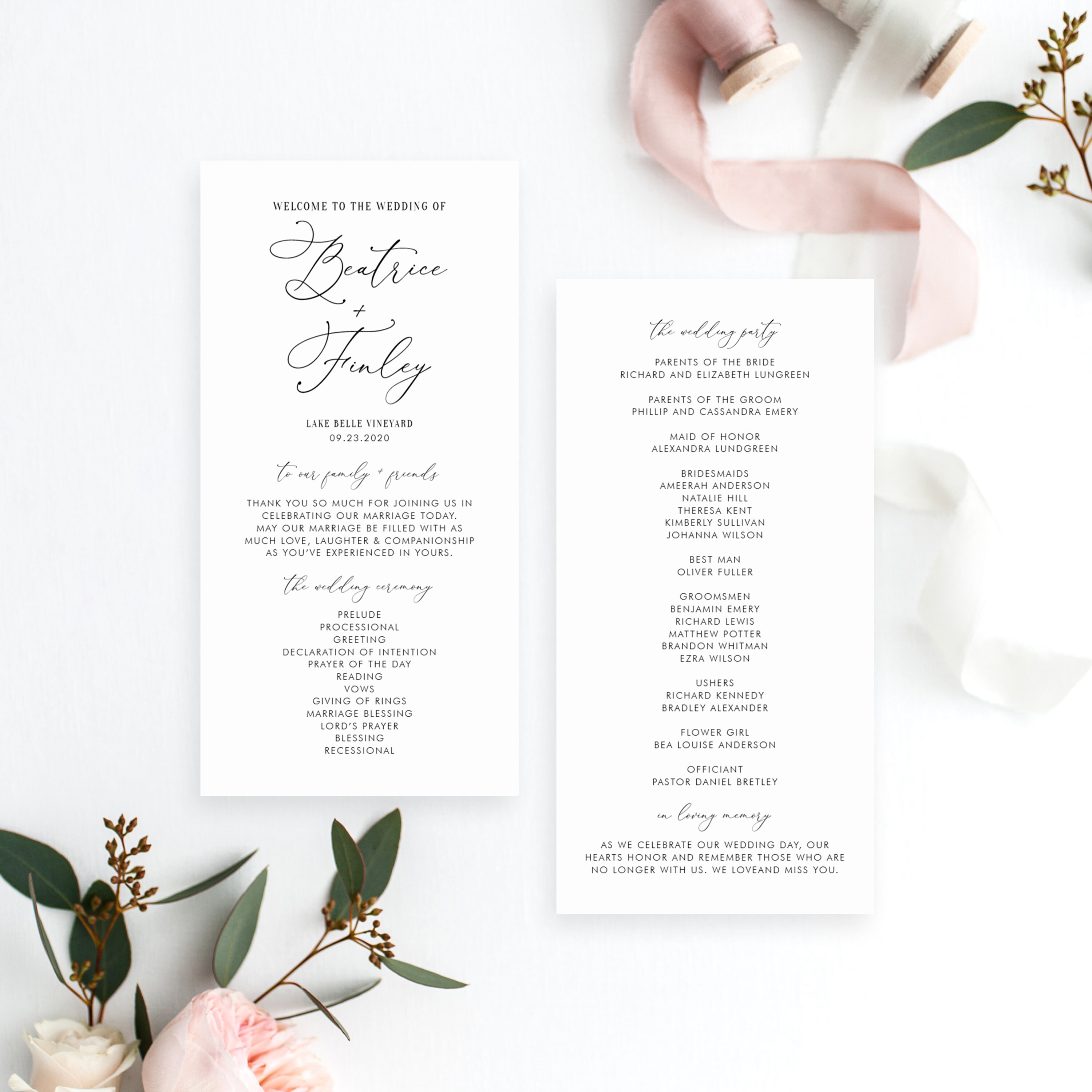 Printable Wedding Programs 4x8 Script Ceremony Programs | Etsy