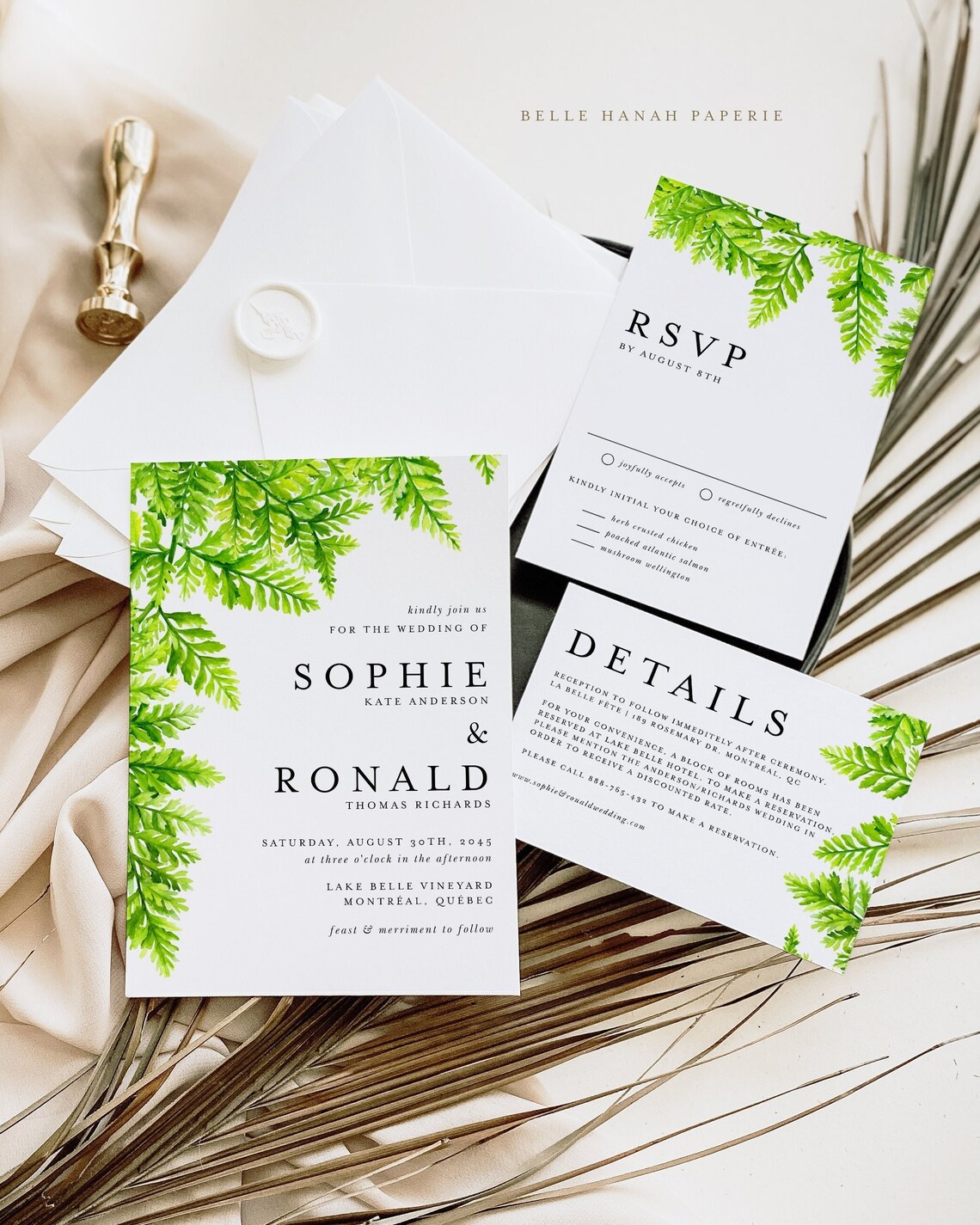 Printable Ferns Wedding Invitation Set Template Watercolor - Etsy