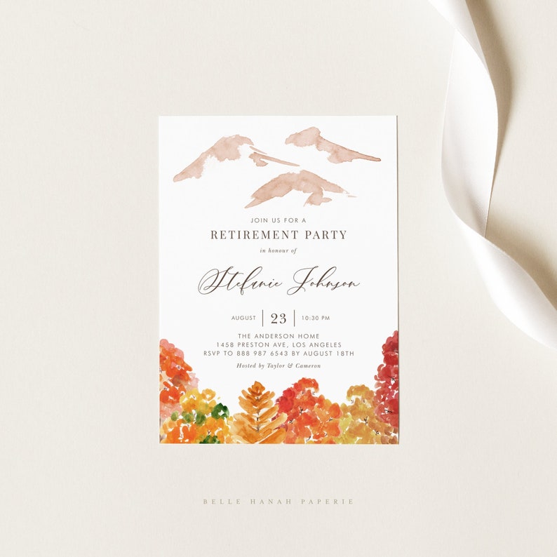 Printable Fall Retirement Party Invitation Template - Rustic Watercolor ...