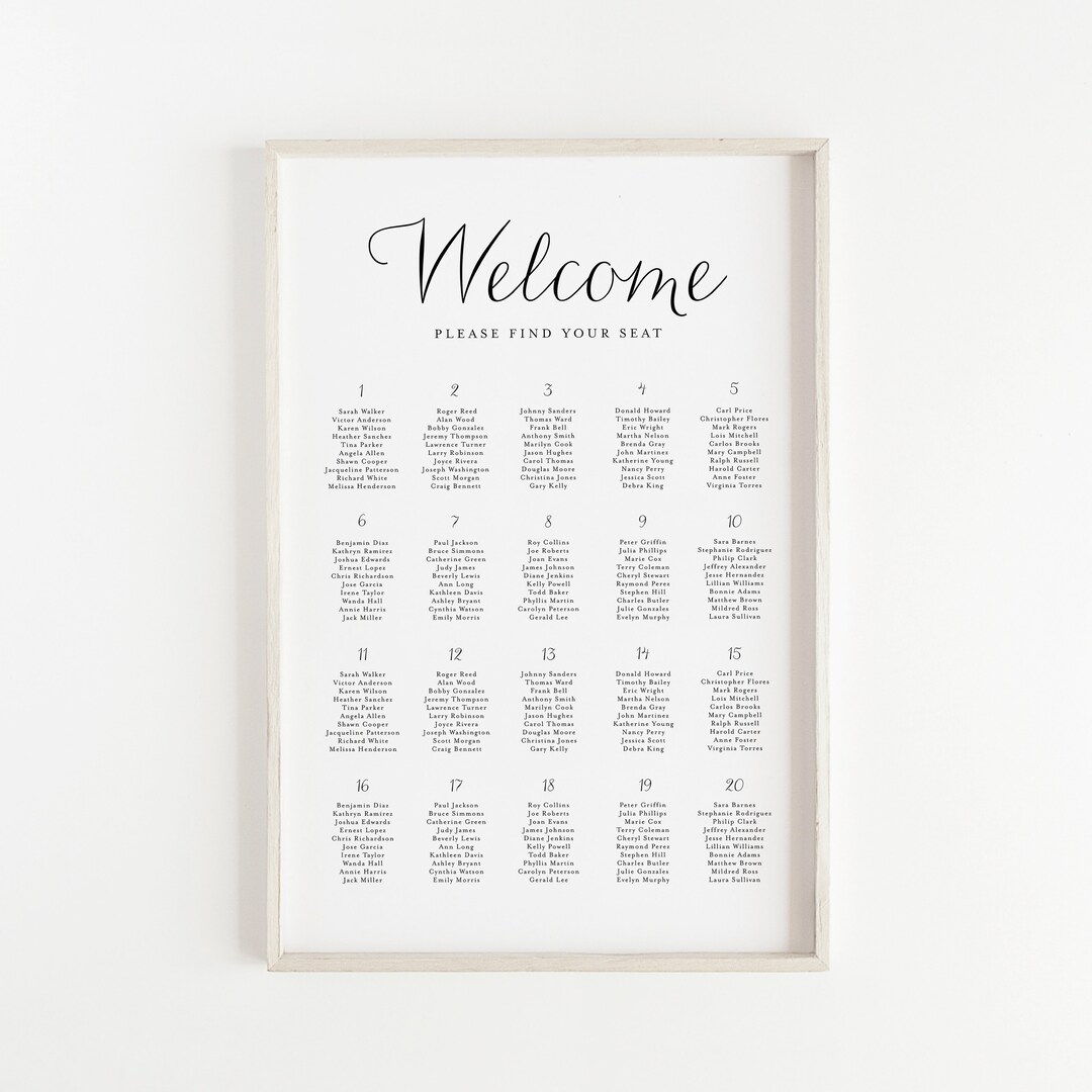 Printable Calligraphy Wedding Seating Chart Template Editable 24x36 ...