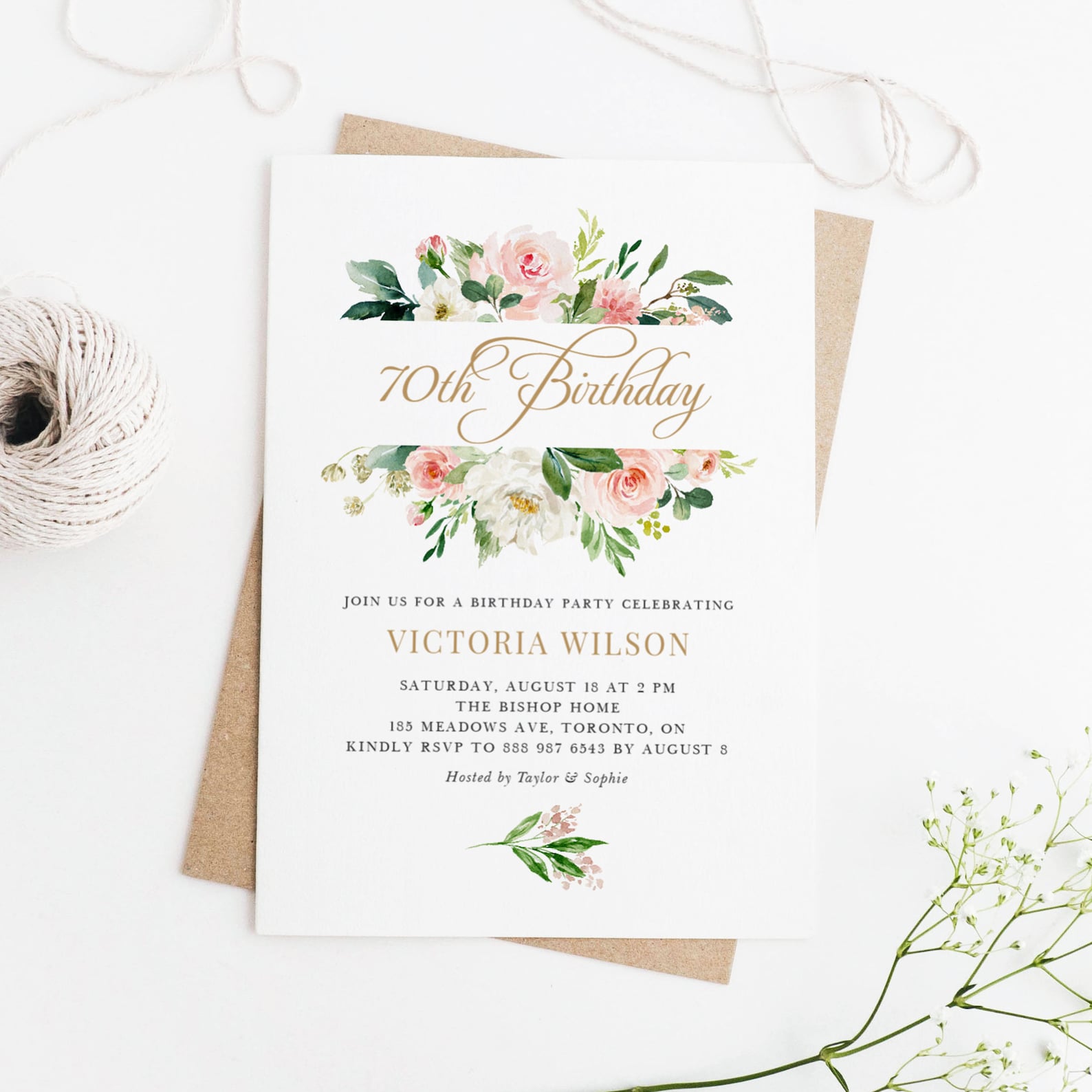 Printable Peony Brthday Party Invitation Template DIY - Etsy
