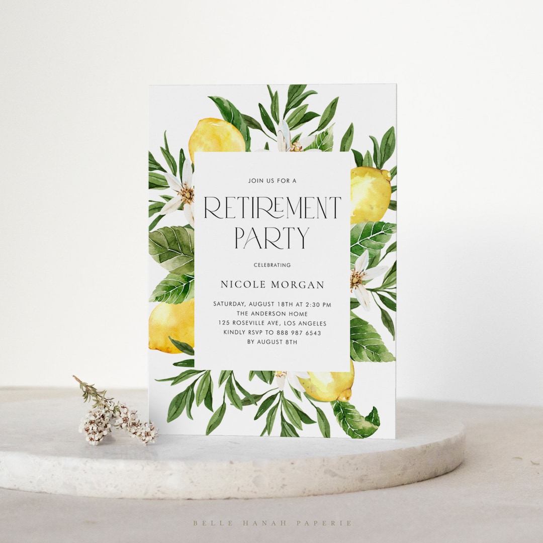 Printable Lemon Retirement Party Invitation Template - Watercolor Lemon ...